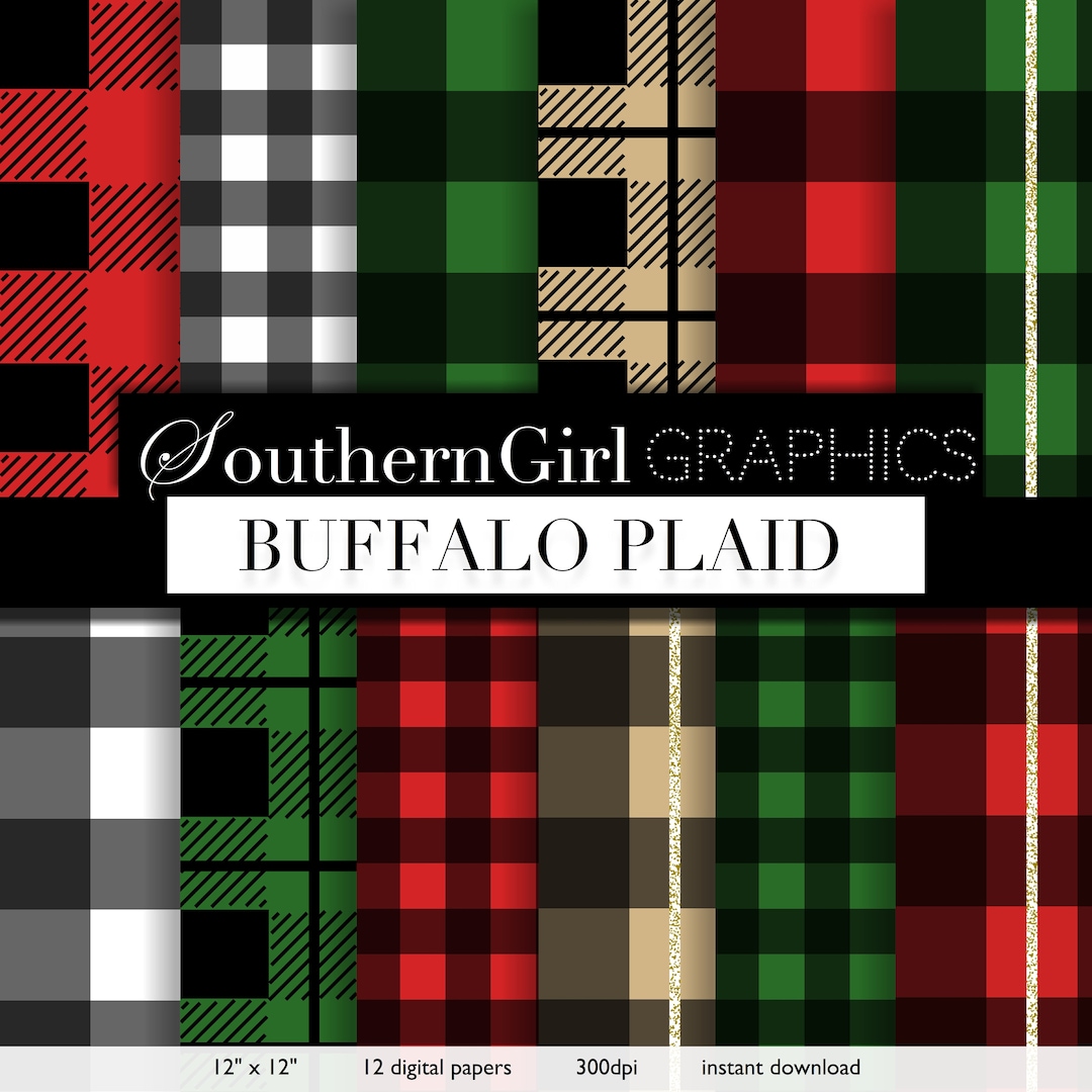 Buffalo Plaid Digital Paper buffalo Plaid With Checkered Red, Gold ...