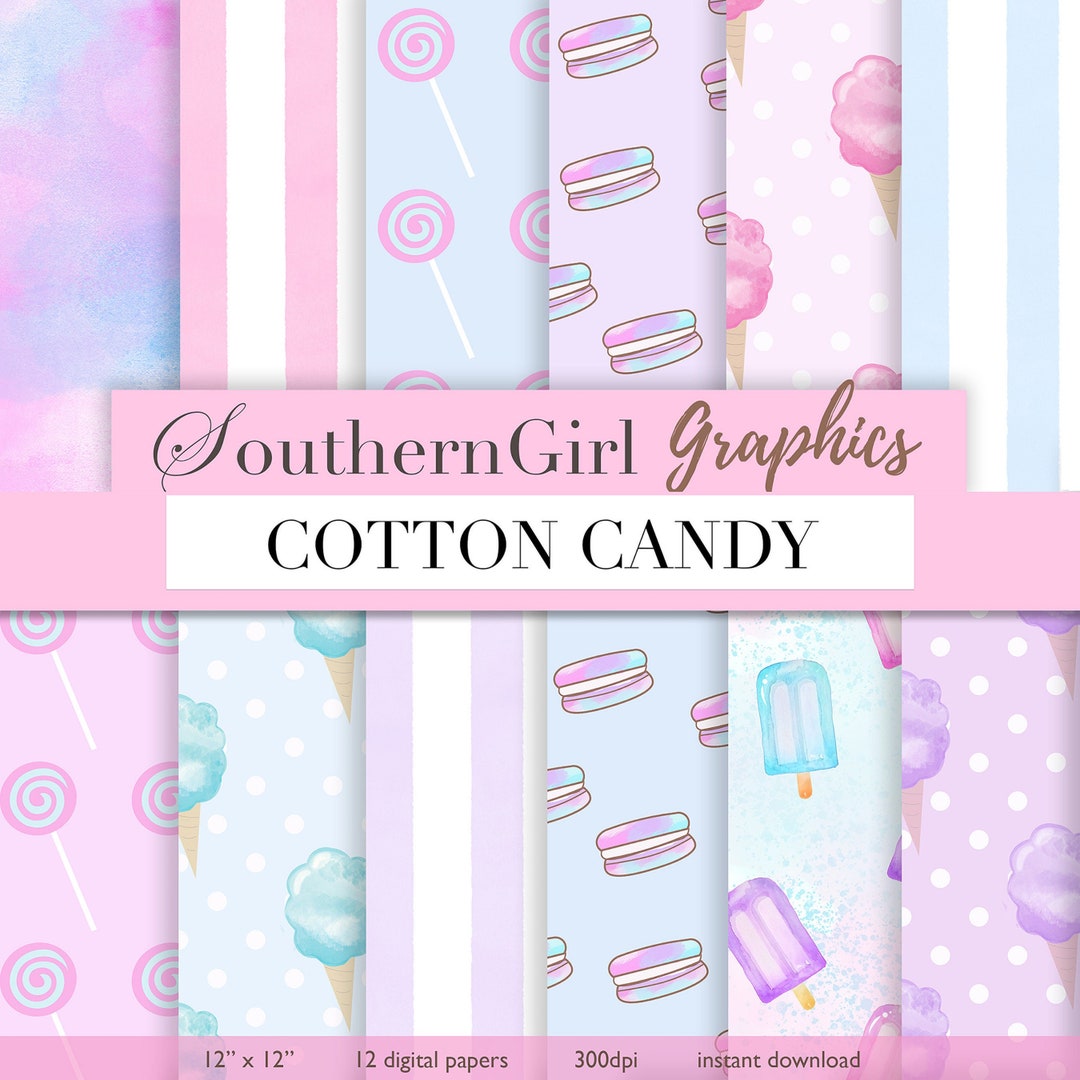 Cotton Candy Digital Paper - "cotton Candy" With Pink, Blue, Swirl, Ice ...