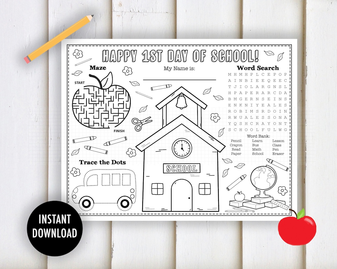 First Day of School Activity PRINTABLE - "kids Placemat" 1st Day of ...