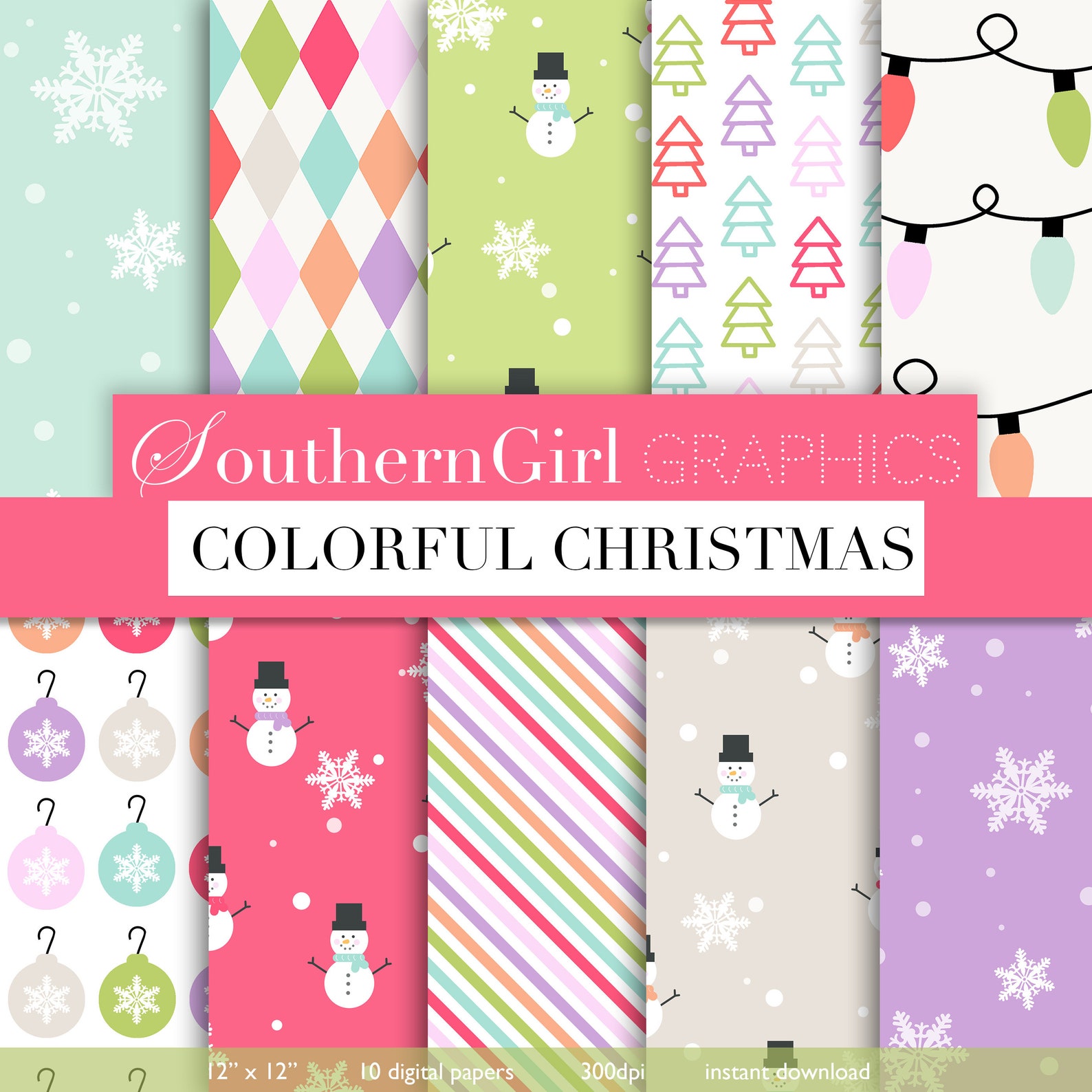 Colorful Christmas Digital Paper colorful - Etsy