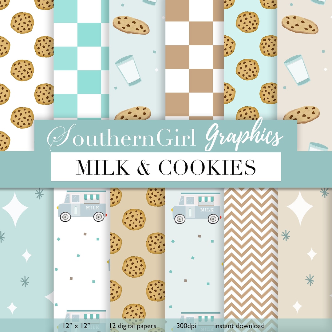 Milk & Cookies Digital Paper - "chocolate CHIP Cookies" Milk and ...