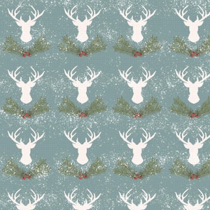 Christmas Woods Digital Paper - "christmas Woods" With Deer, Cabin ...
