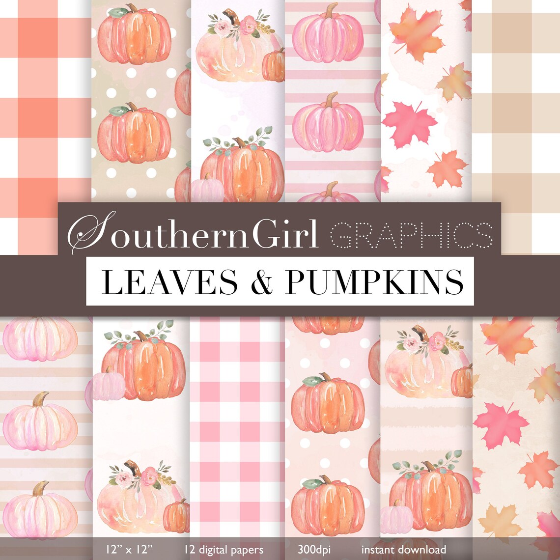 Pumpkin Digital Paper - "watercolor Pumpkins" Watercolor Fall ...
