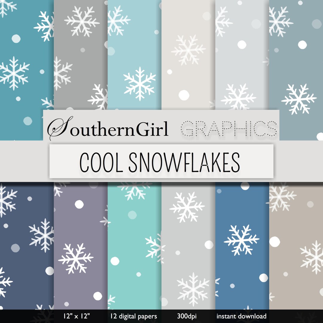 Snowflake Digital Paper - Cool Toned, Blue, Turquoise, Purple, Gray ...