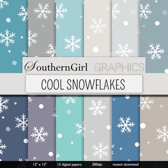 Snowflake Digital Paper Cool Toned Blue Turquoise Purple | Etsy