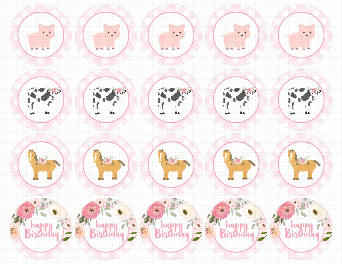 Pink Farm Cupcake Toppers Printable: farm CUPCAKE - Etsy