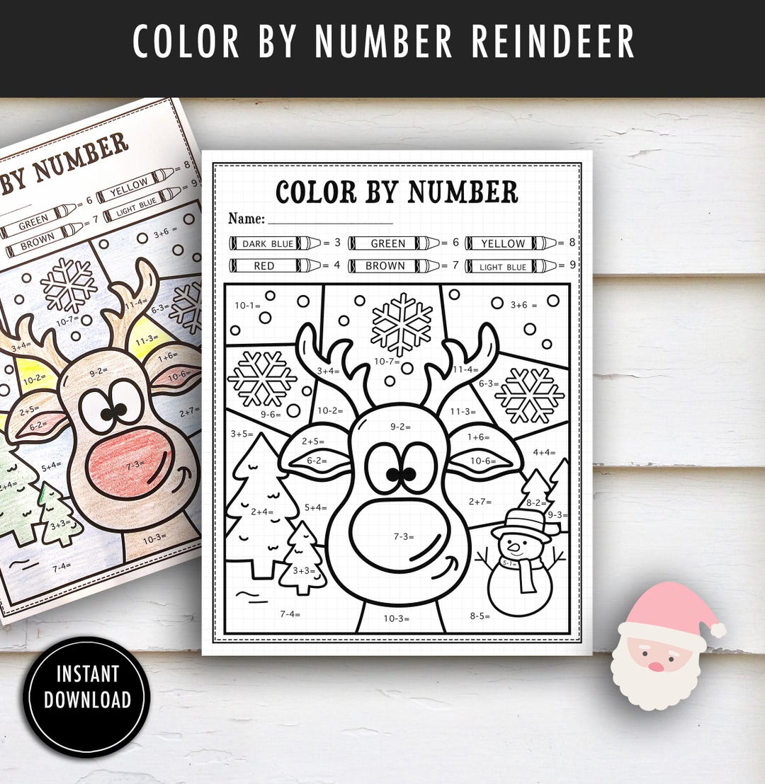 Reindeer Color by Number Math Worksheet | Winter Class Activities ...