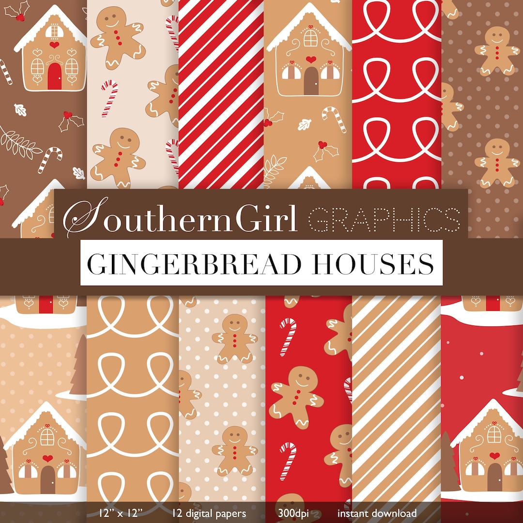 Gingerbread House Digital Paper - "gingerbread" Gingerbread Men, Icing ...
