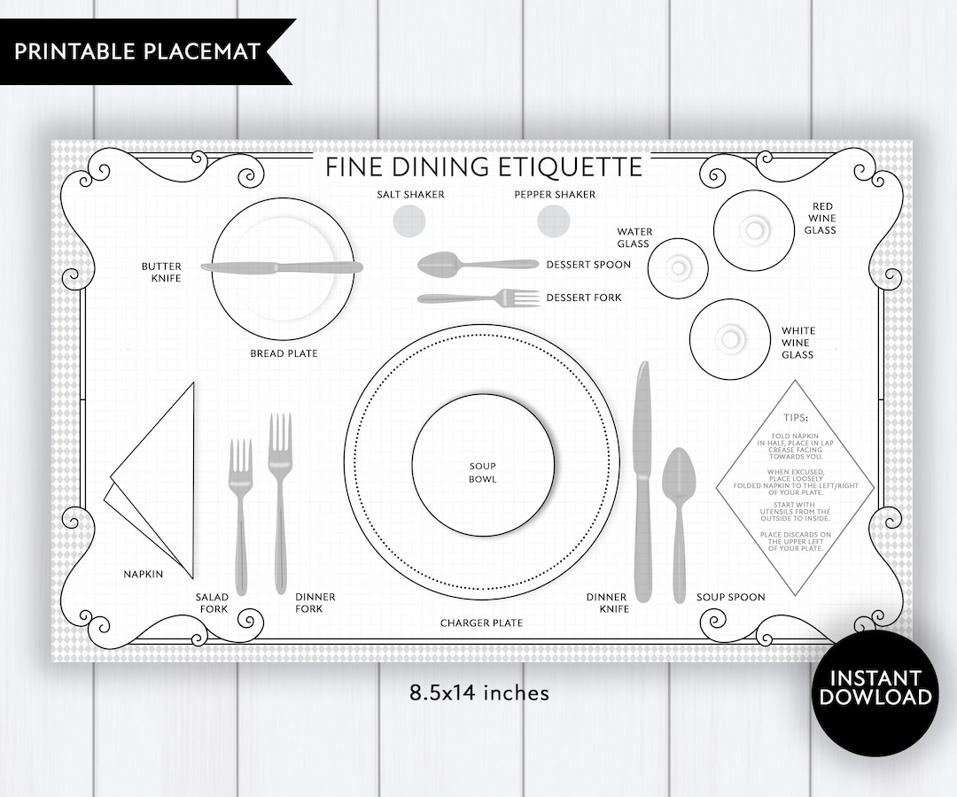 Etiquette Placemat - "fine DINING Etiquette" Kids Dining Etiquette ...