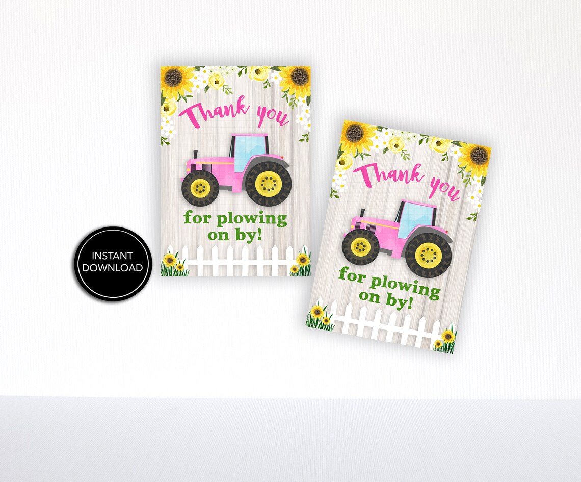 Pink Tractor Favor Tag Printable: Girl Tractor Birthday Farm - Etsy