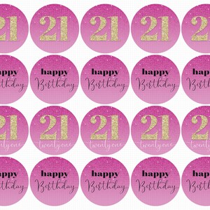 Pink 21st Cupcake Toppers Printable: "21 BIRTHDAY Cupcake" Pink Glitter ...
