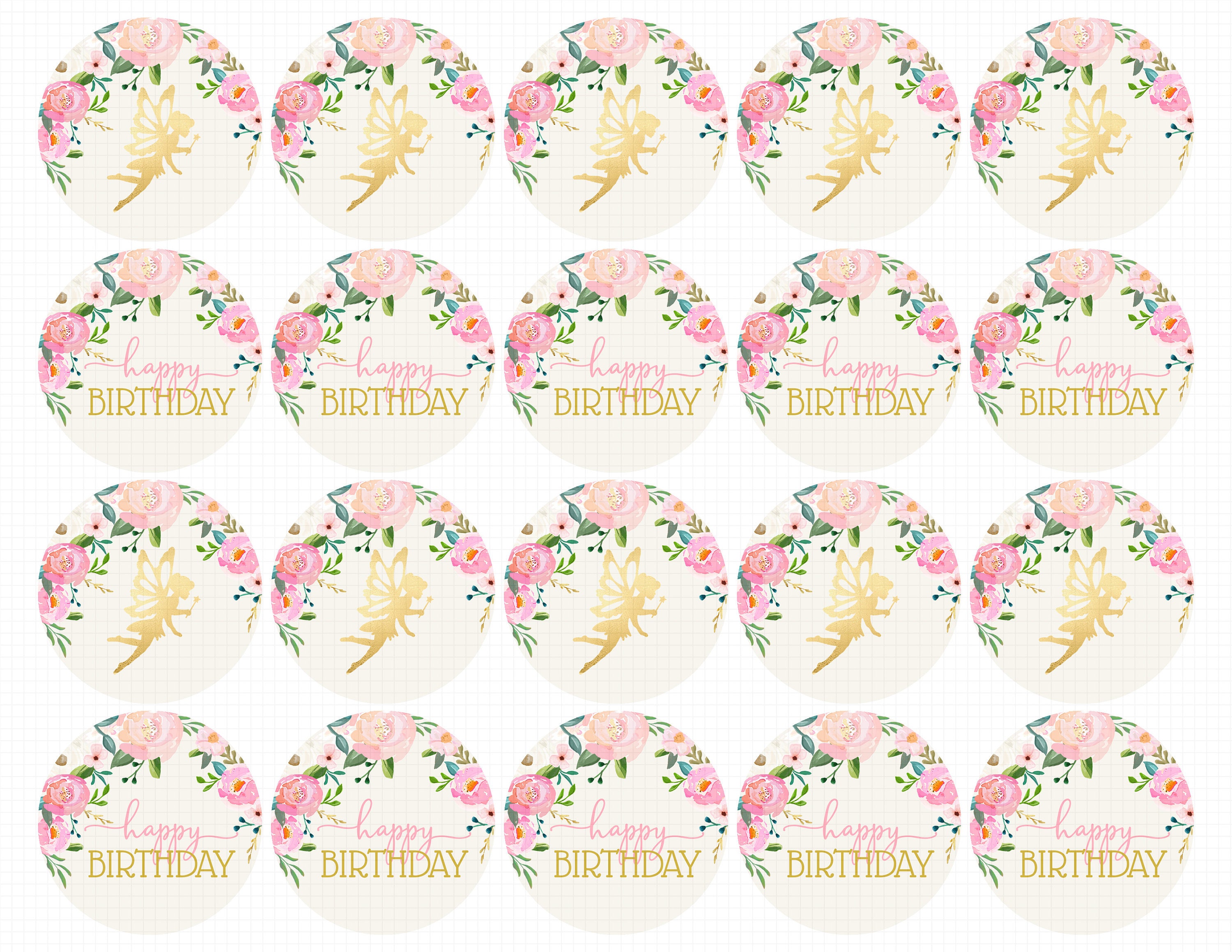 Fairy Cupcake Toppers Printable Floral Cupcake Etsy