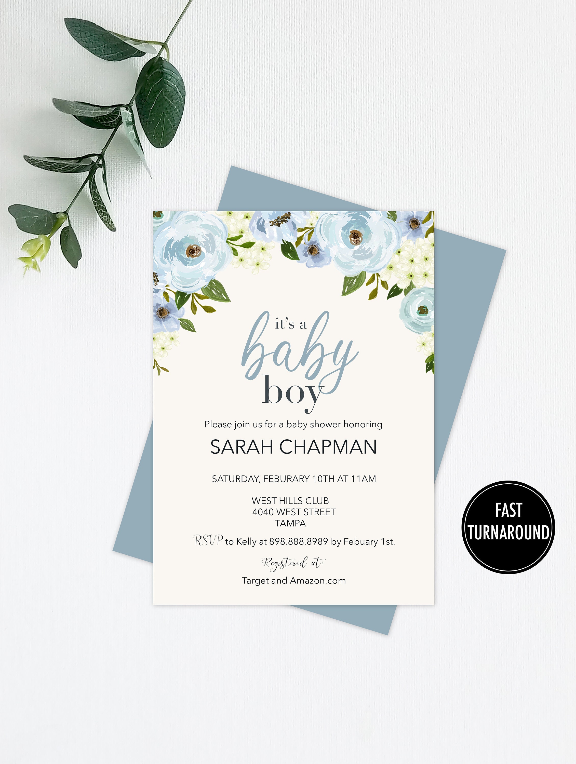 Spring Baby Shower Boy Invitation Download: It's a Boy, Watercolor ...