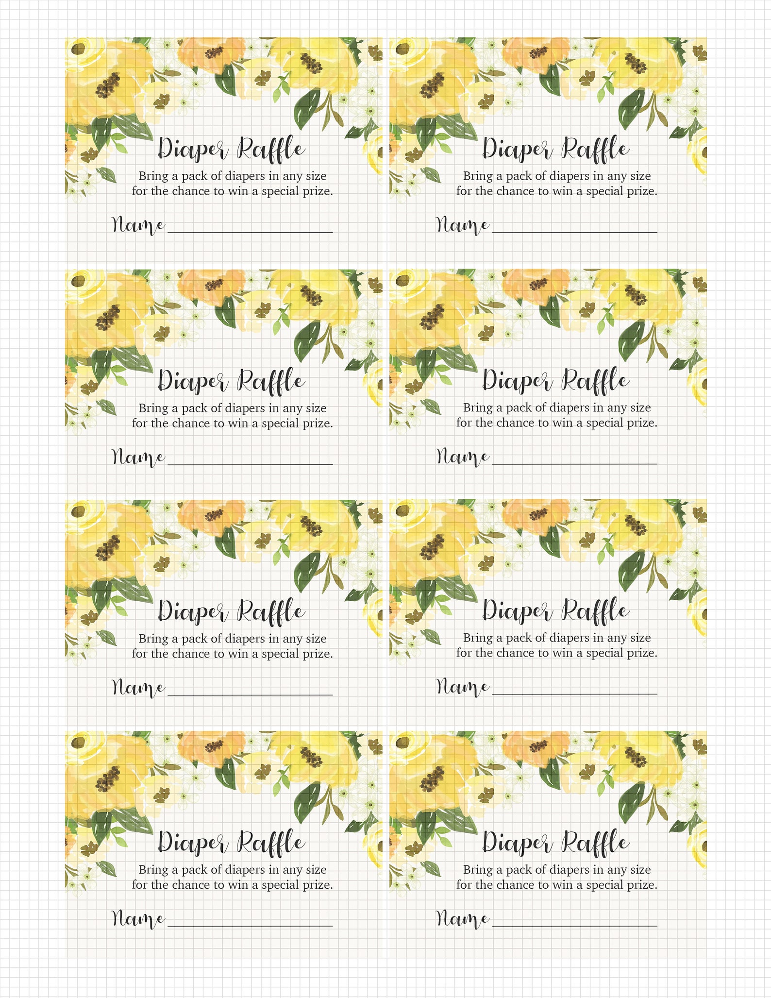 Bee Diaper Raffle Card Printable Download: diaper - Etsy