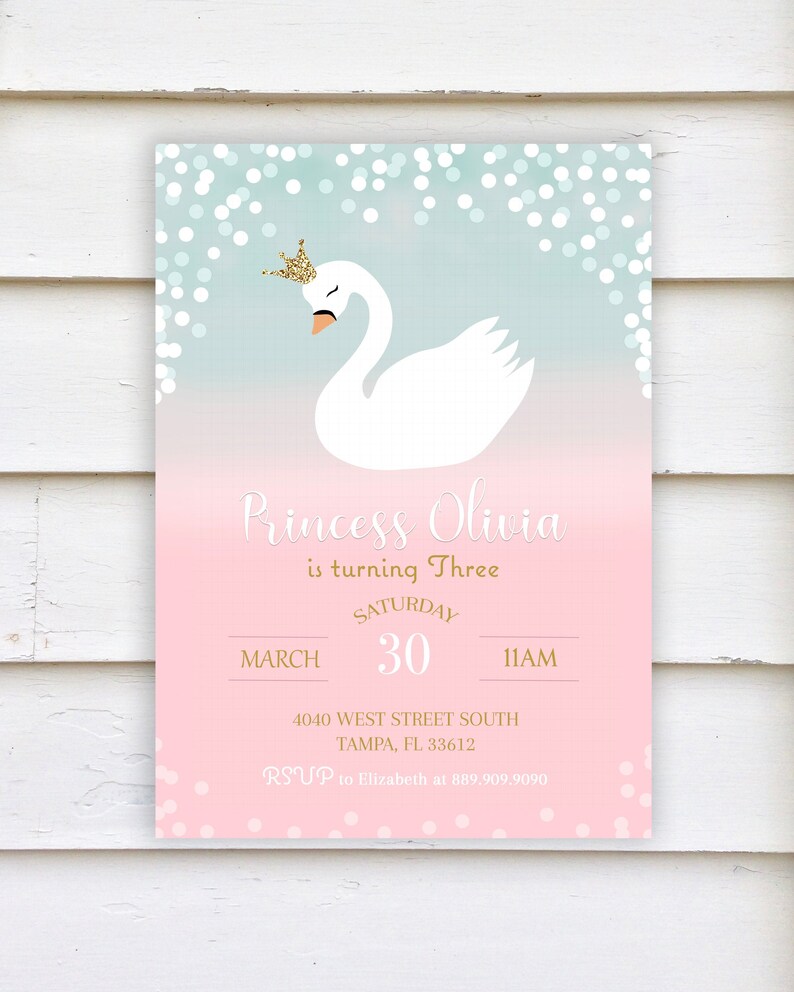 Swan Birthday Invitation Printable Download: aqua SWAN - Etsy