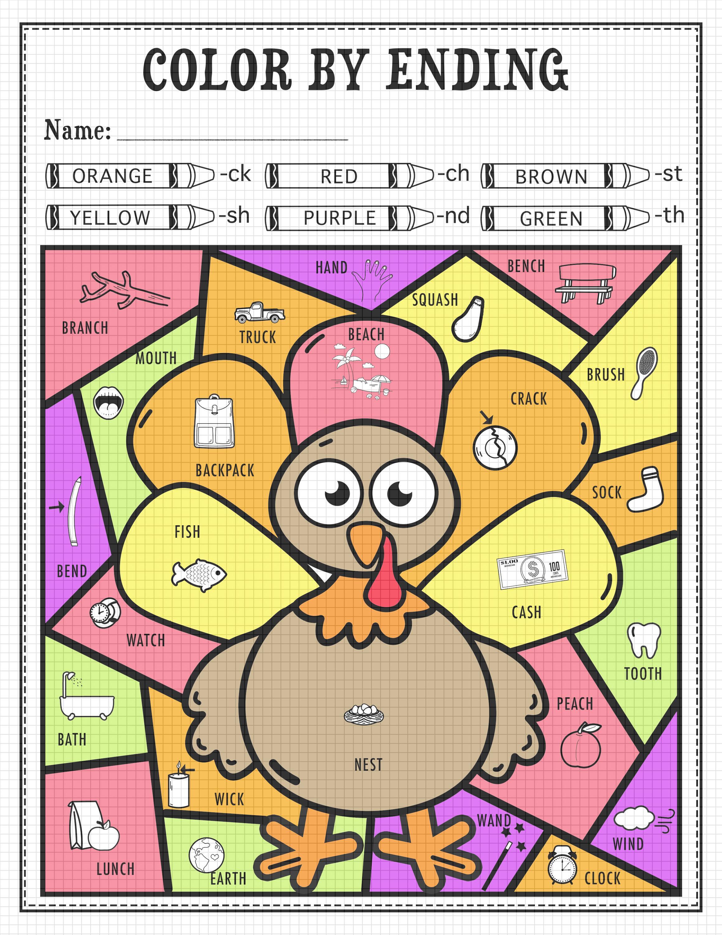 Thanksgiving Coloring - "turkey Coloring" - Phonics Practice, Fall ...
