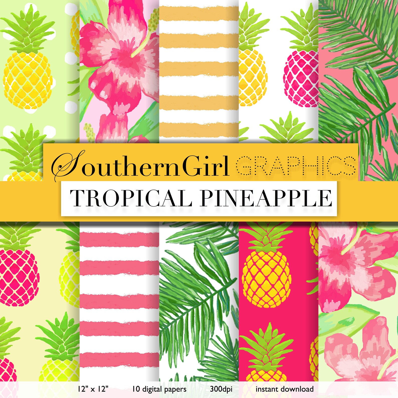 Pineapple Digital Paper: tropical Pineapple With | Etsy