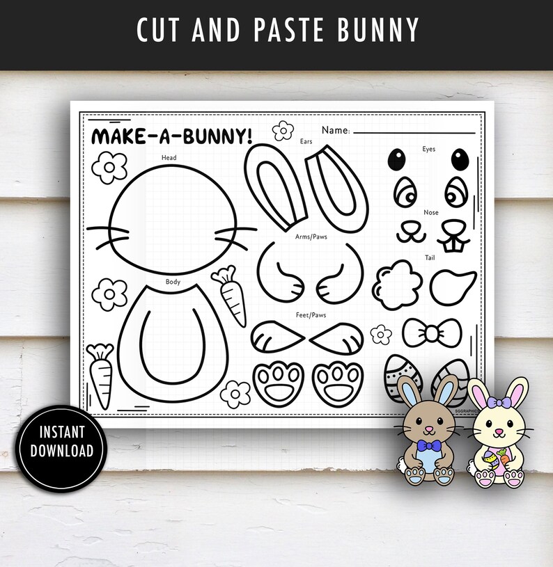 Make a Bunny Craft Printable - Easter Coloring, Easter Activity, Kids ...