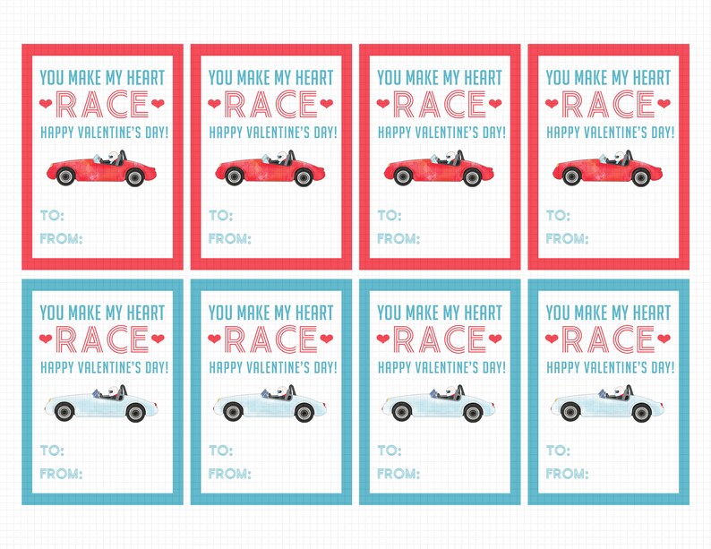 Race Car Valentine Printable: "valentines Exchange" Red, Blue, Racecar ...