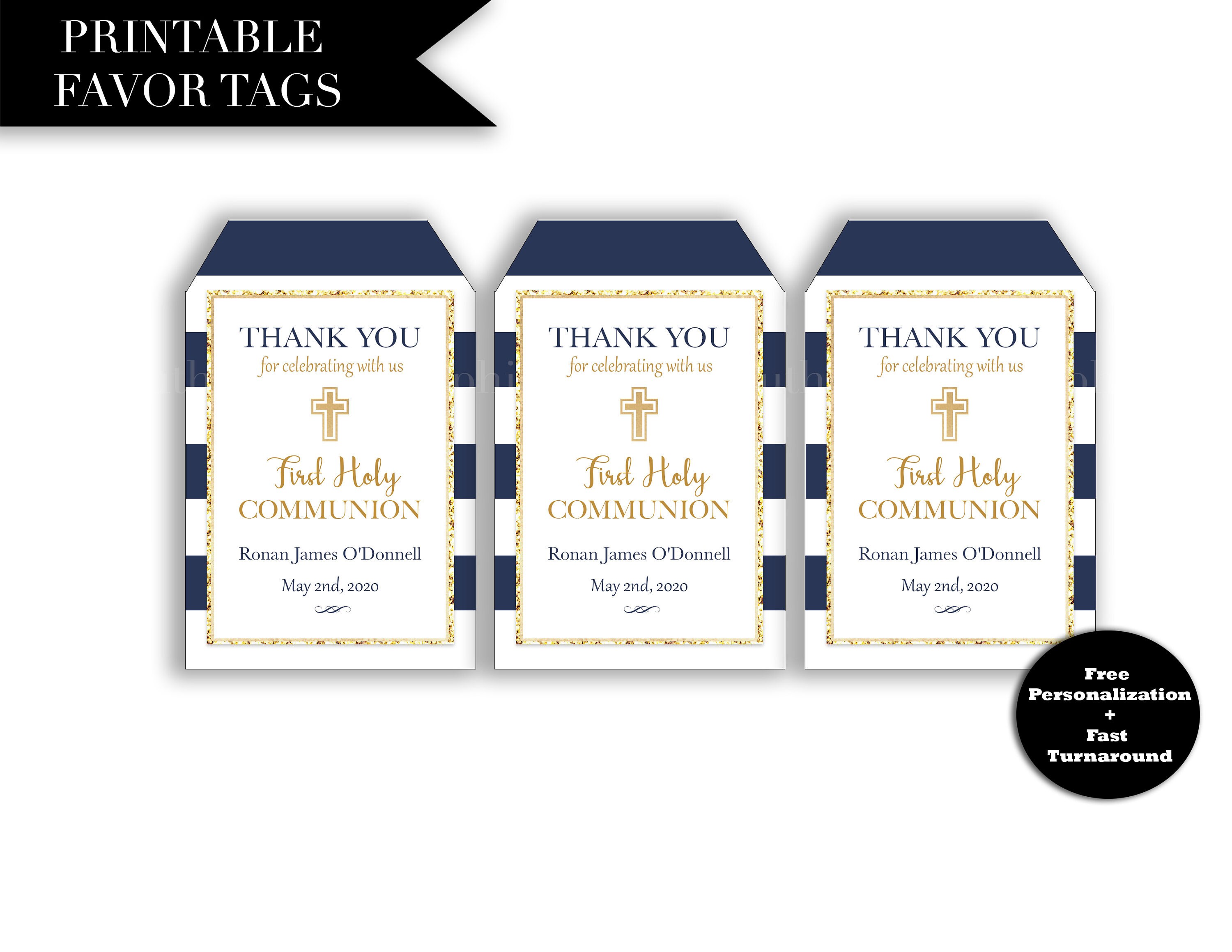 Navy First Communion Favor Tag Printable Digital Download: | Etsy