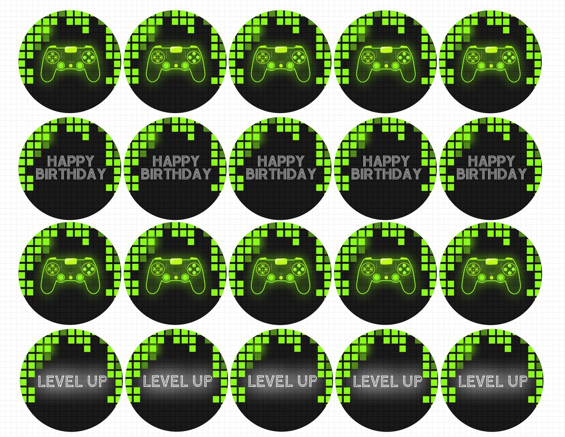 Video Game Cupcake Toppers Printable: "gaming CUPCAKE Topper" Green ...