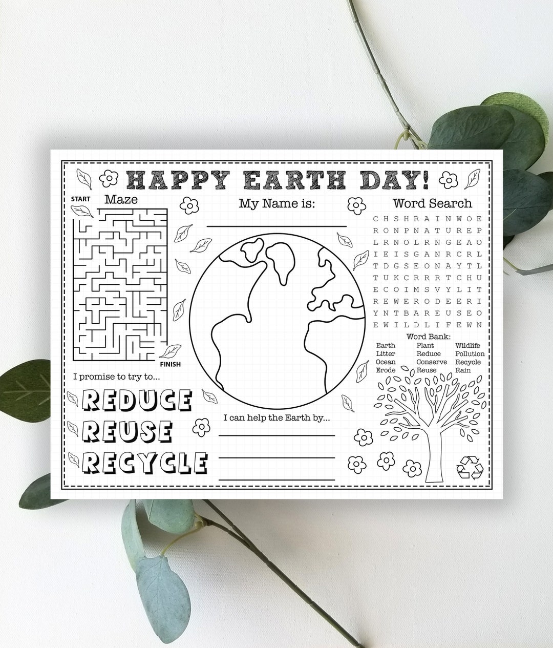 Earth Day Placemat - "earth Placemat" Coloring, Earth Day Activities ...