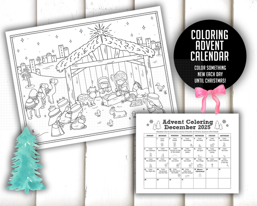 Nativity Advent Coloring Calendar Printable – Christmas Countdown ...