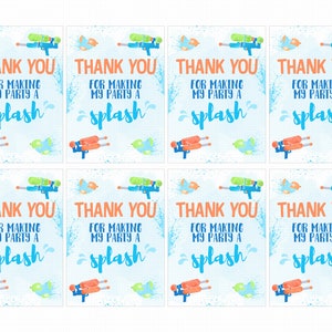 Water War Favor Tag Printable: "water FAVOR Tag" Water Gun, Blue and ...
