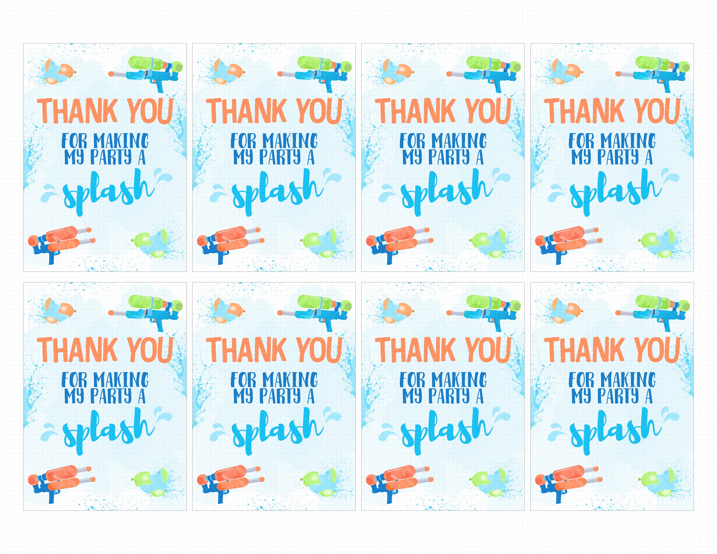 Water Gun Party Favor Tags: Blue & Orange Printable (digital Download ...