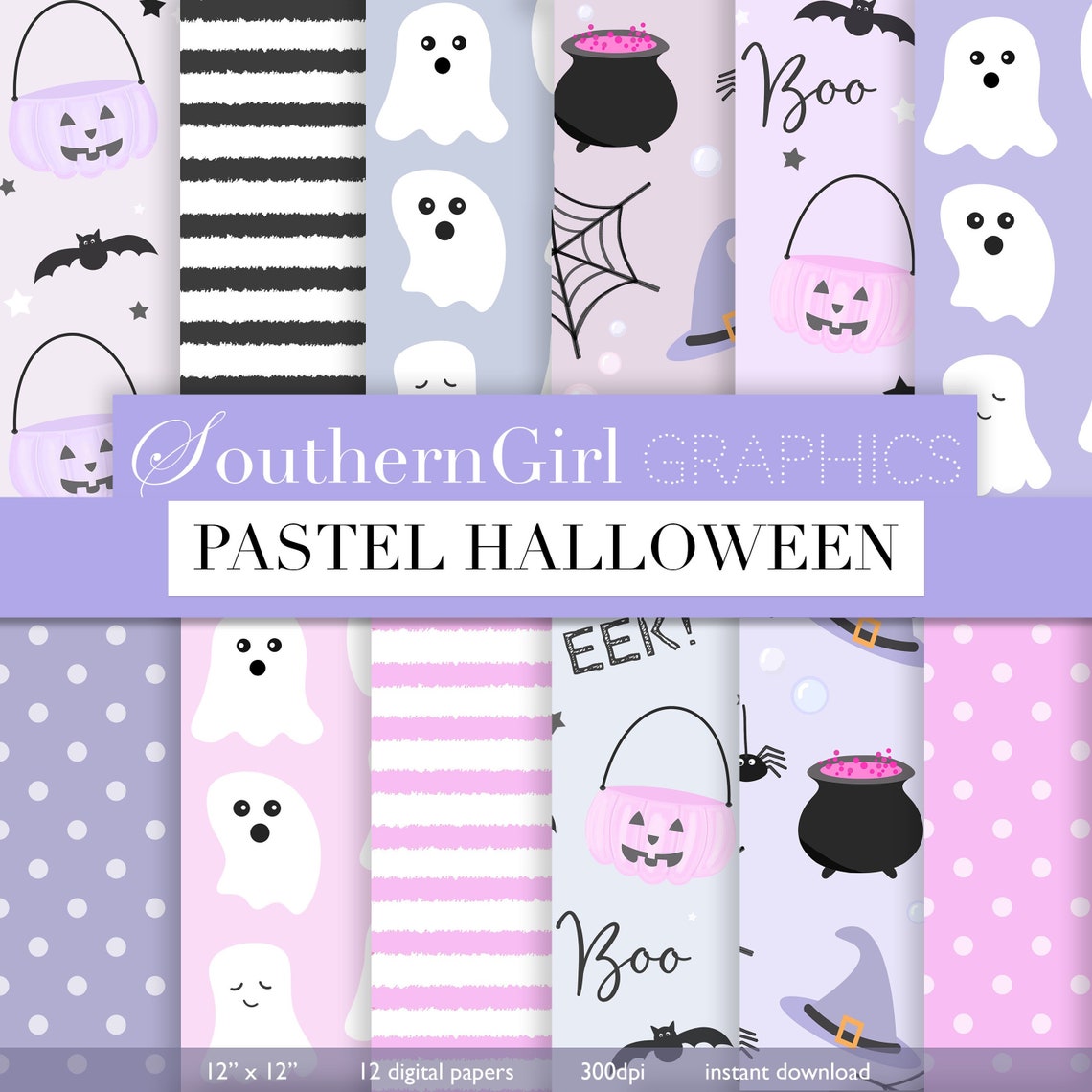 Pastel Halloween Digital Paper pink Halloween - Etsy