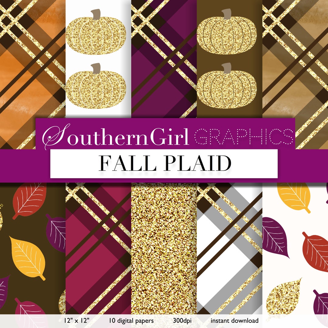 Fall Plaid Digital Paper - "fall Plaid" With Thanksgiving Orange, Brown ...