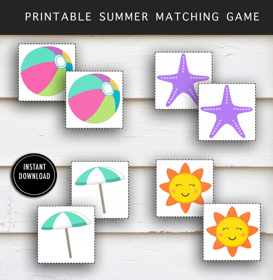 Summer Preschool Matching Game: Printable Memory Game (PDF Download) - Etsy
