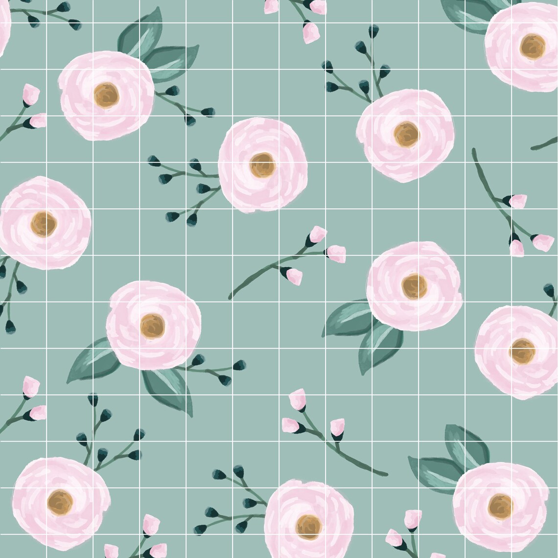 Teal Rose Watercolor Floral Digital Paper: teal - Etsy