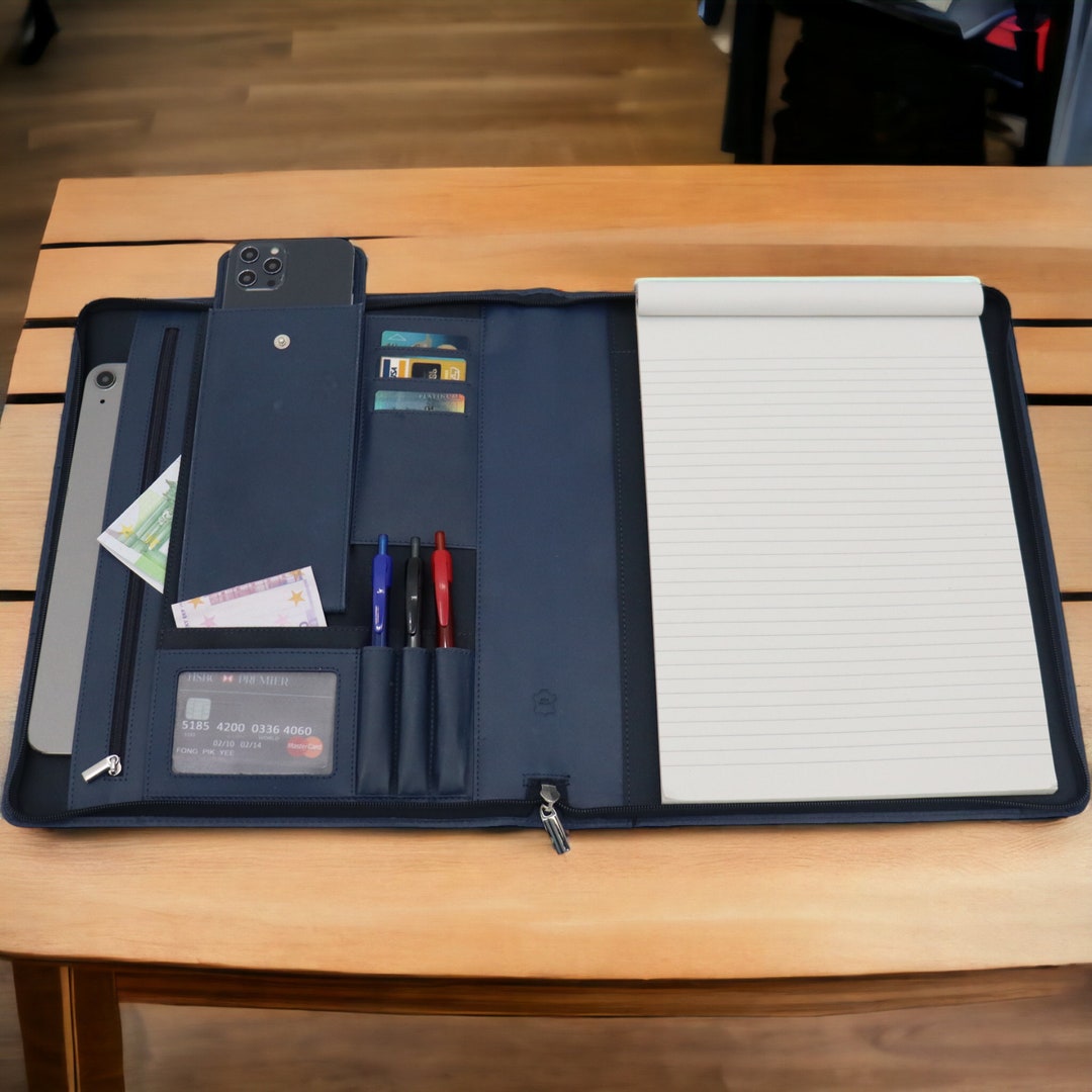 Leather Writing Folder - Moleskin Booklet and Pen - Conference Folder ...