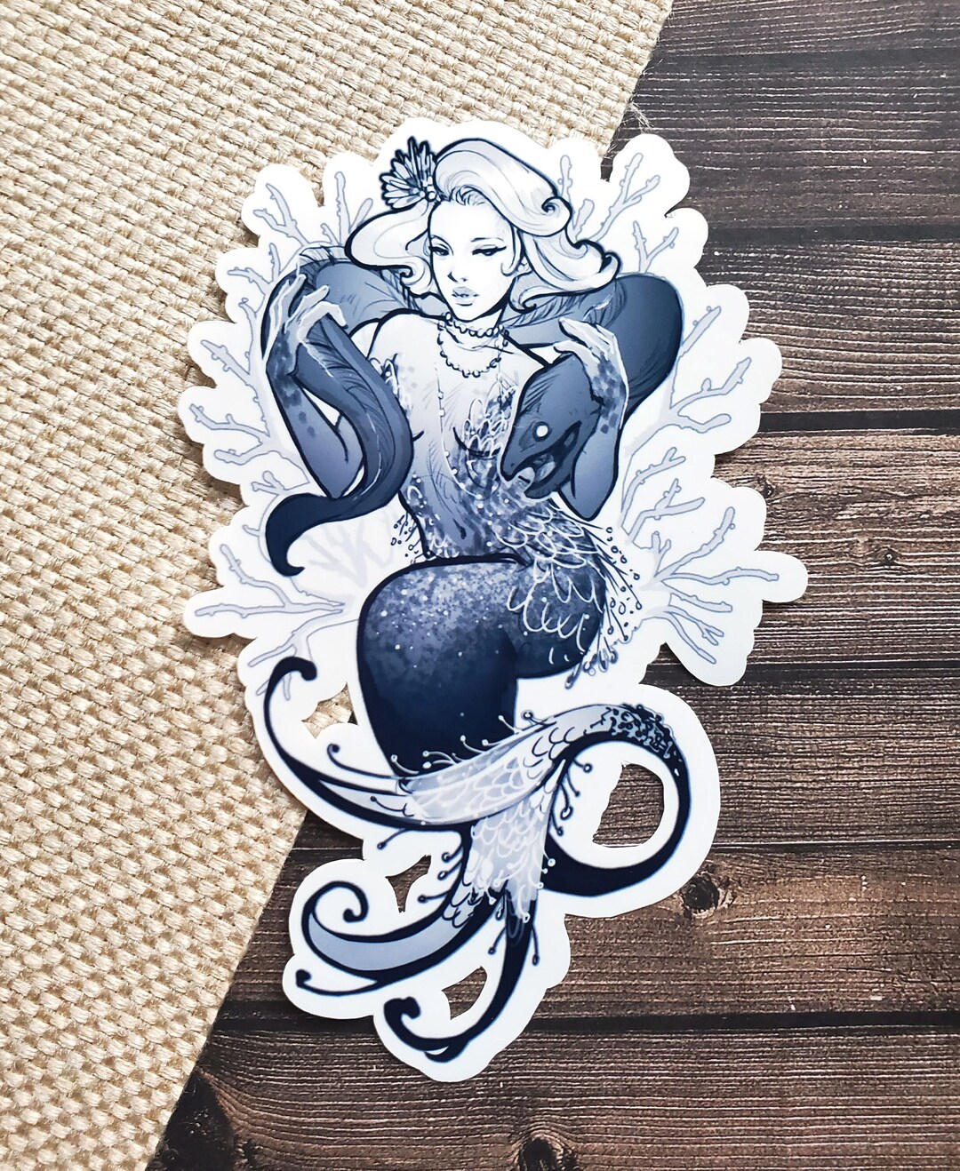 Vintage Mermaid With Eel Vinyl Sticker - Etsy