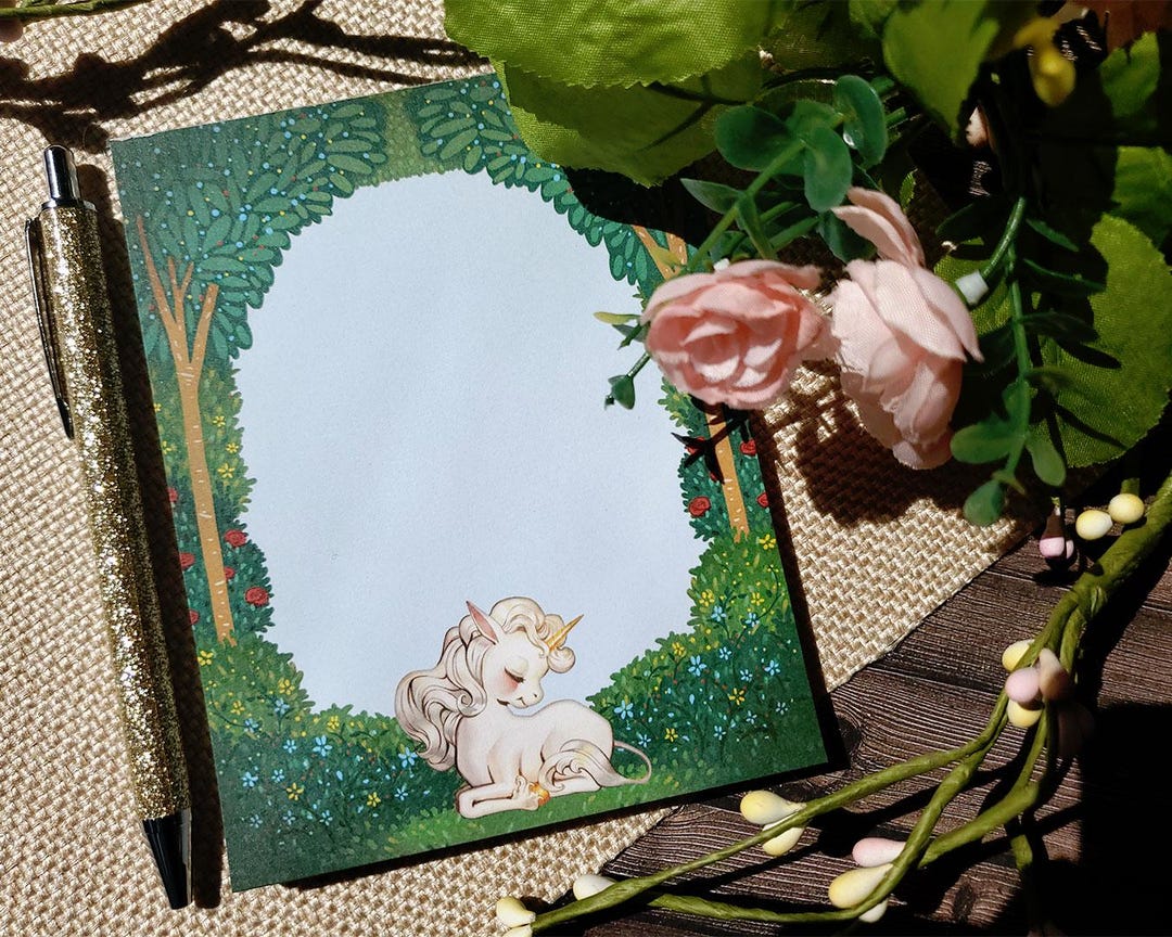 Unicorn Notepad Enchanted Forest Memopad Notepad Stationary 4.25" X 5.5 ...