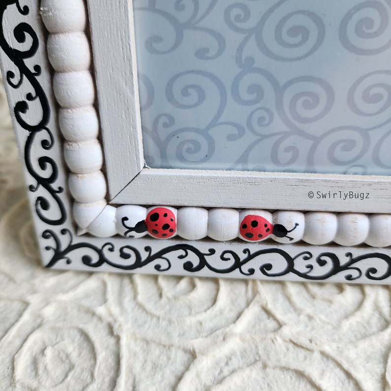 6.25 X 8.25" Wood, White Picture Frame, Hand Painted, Black Swirls ...