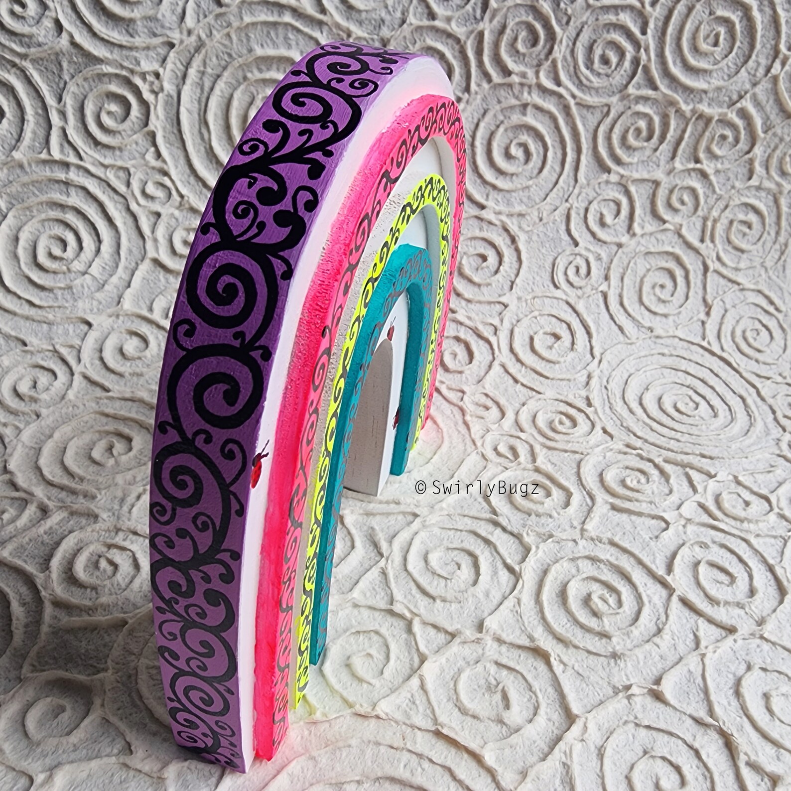Wood Rainbow Decor, Bright Colors, Swirls, Ladybugs, Hand Painted ...
