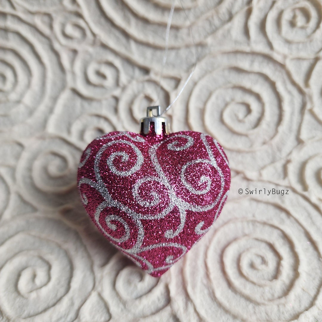Pink Bling Swirly Heart Ornament, Hand Painted, Silver Swirls - Etsy