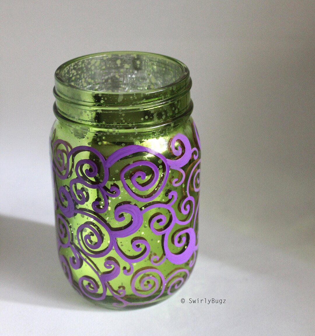 Purple, Swirly, Metallic Lime, Mason Jar, Hand Painted - Etsy
