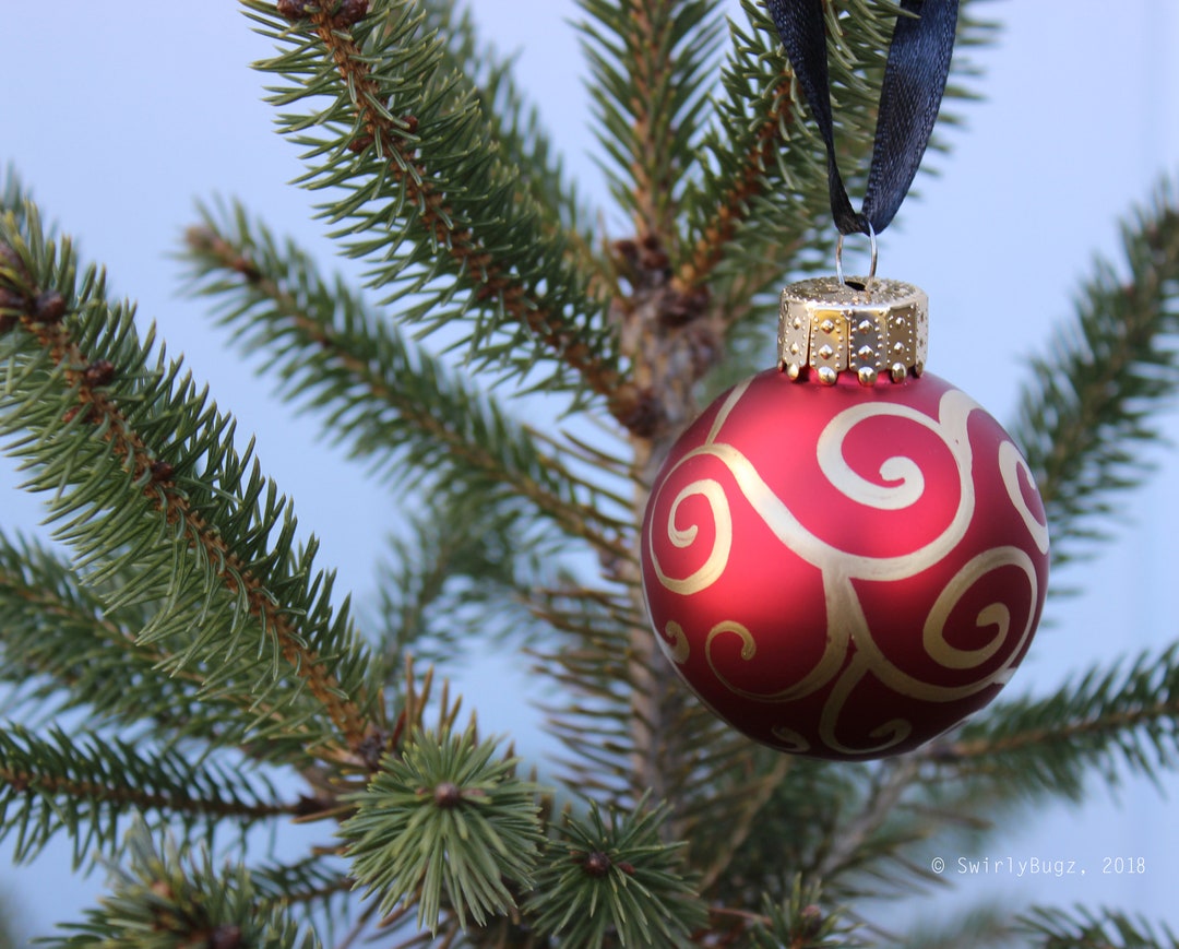 MINI Red Glass, Hand Painted Ornament, Gold Swirls - Etsy