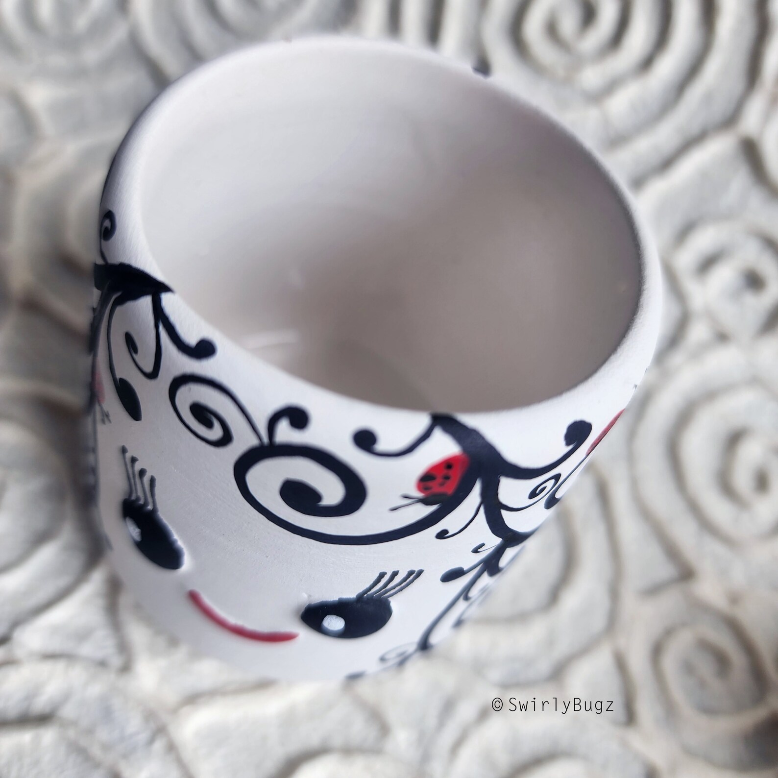 Swirlybugz "penelope" Pot - Hand Painted, Ceramic, Planter, Holder, Pot ...