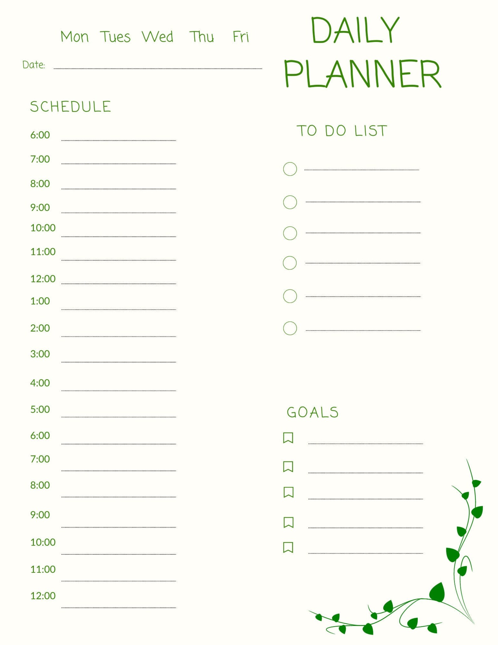 Green Leaves Digital Daily Planner I Downloadable Daily Planner I Daily ...