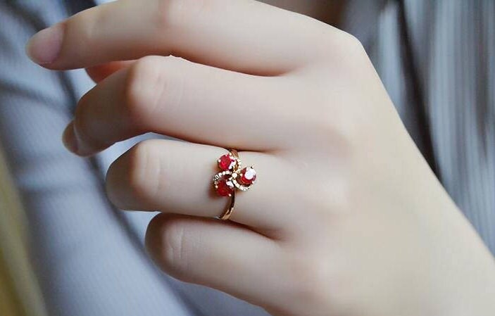 Clover Ring Red Ruby Diamond Engagement Ring in 18k Rose Gold | Etsy