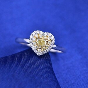 Heart 18k White Gold Yellow Diamond Ring Band Engagement Wedding ...