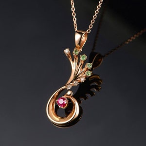 Peacock 18k Rose Gold Ruby Diamond Pendant Necklace Wedding Birthday ...