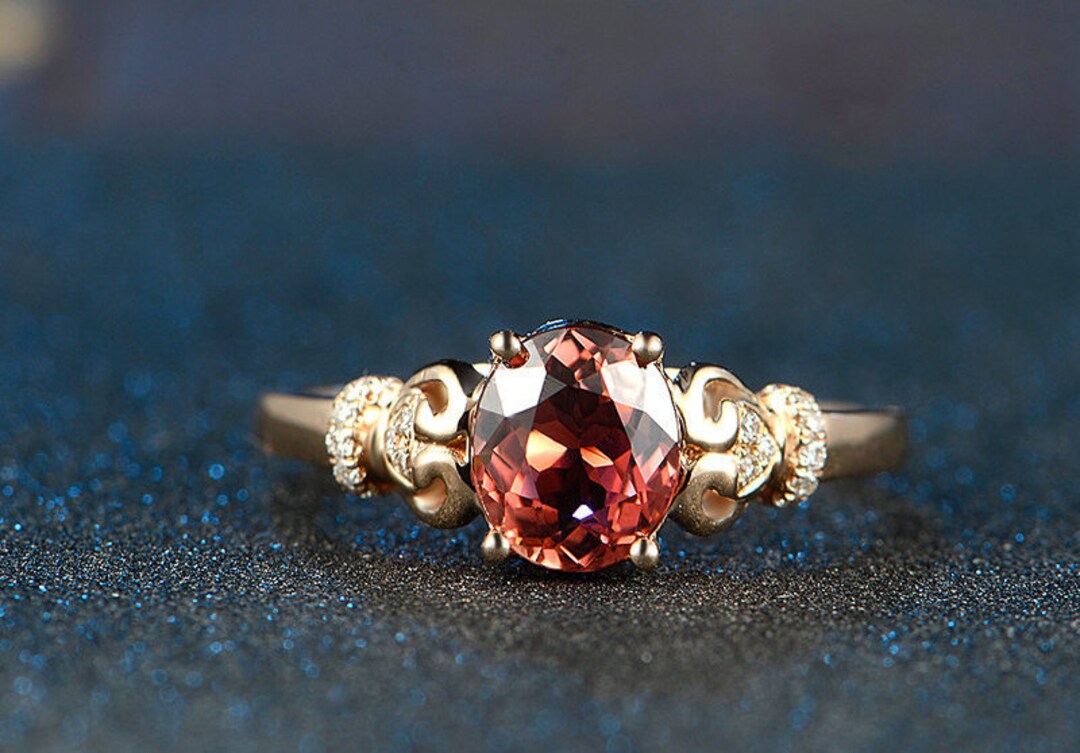 Oval Shape Red Tourmaline Rubellite Diamond Engagement Ring in 18k Rose ...