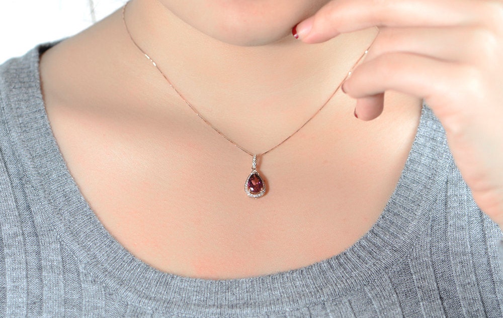 Rubelita turmalina roja diamante en día de la madre 18 k oro | Etsy