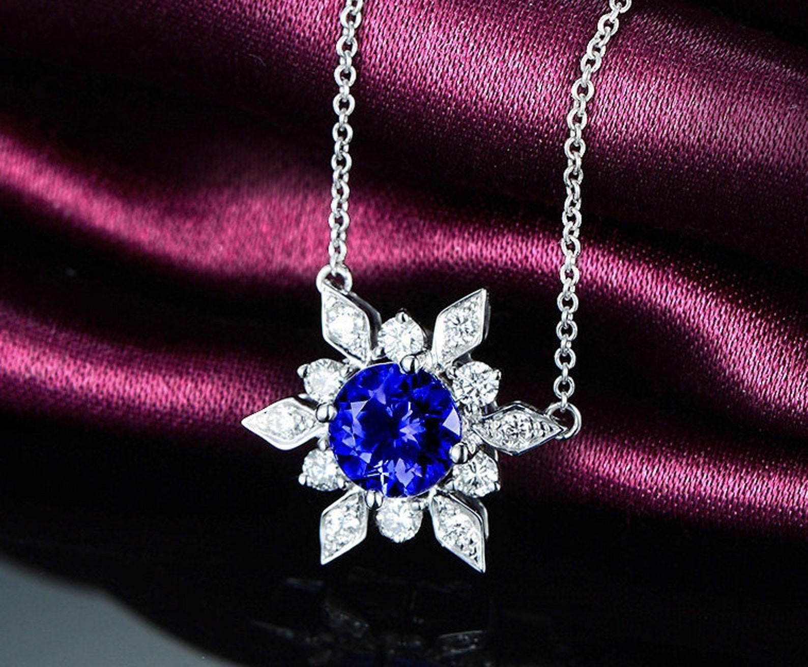 Snowflake 18k White Gold Blue Tanzanite Diamond Pendant - Etsy