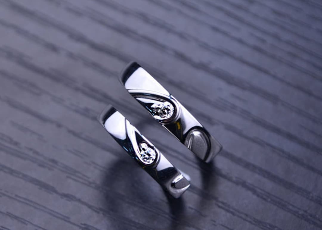 Two Hearts in One 18k White Gold Diamond Wedding Ring, Wedding Bands ...